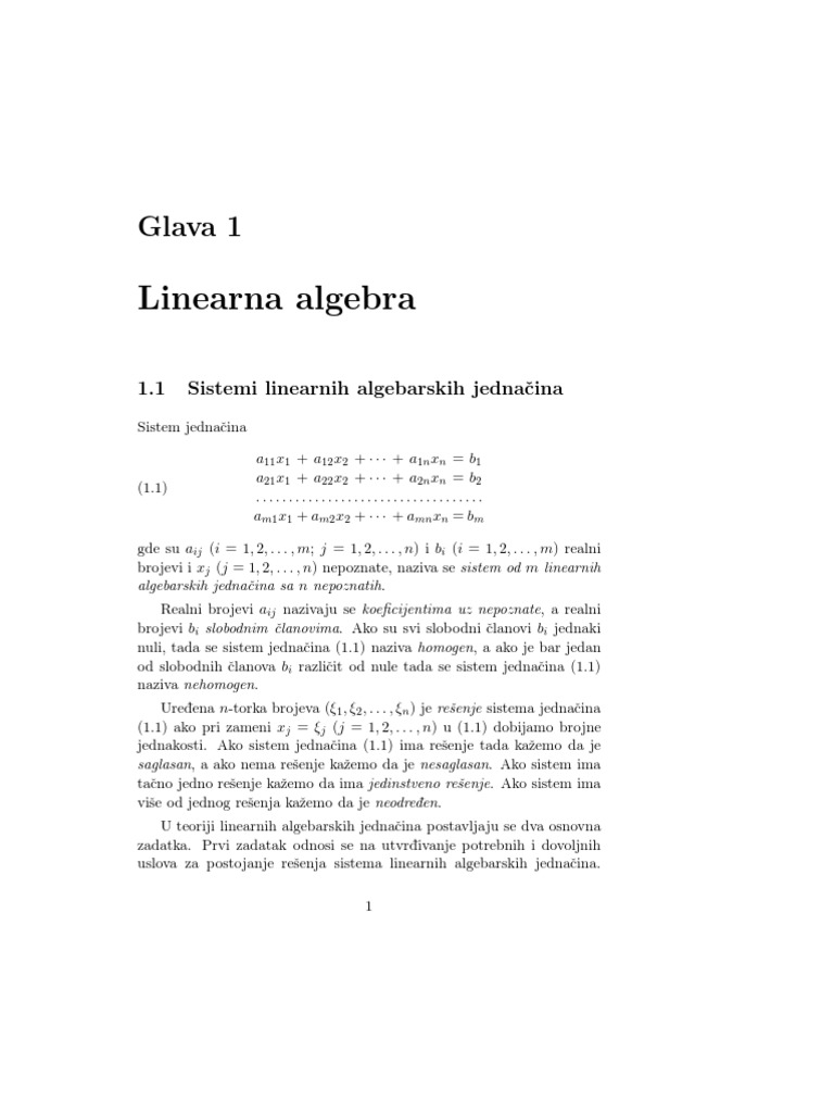 Linearna Algebra: Glava 1 | PDF