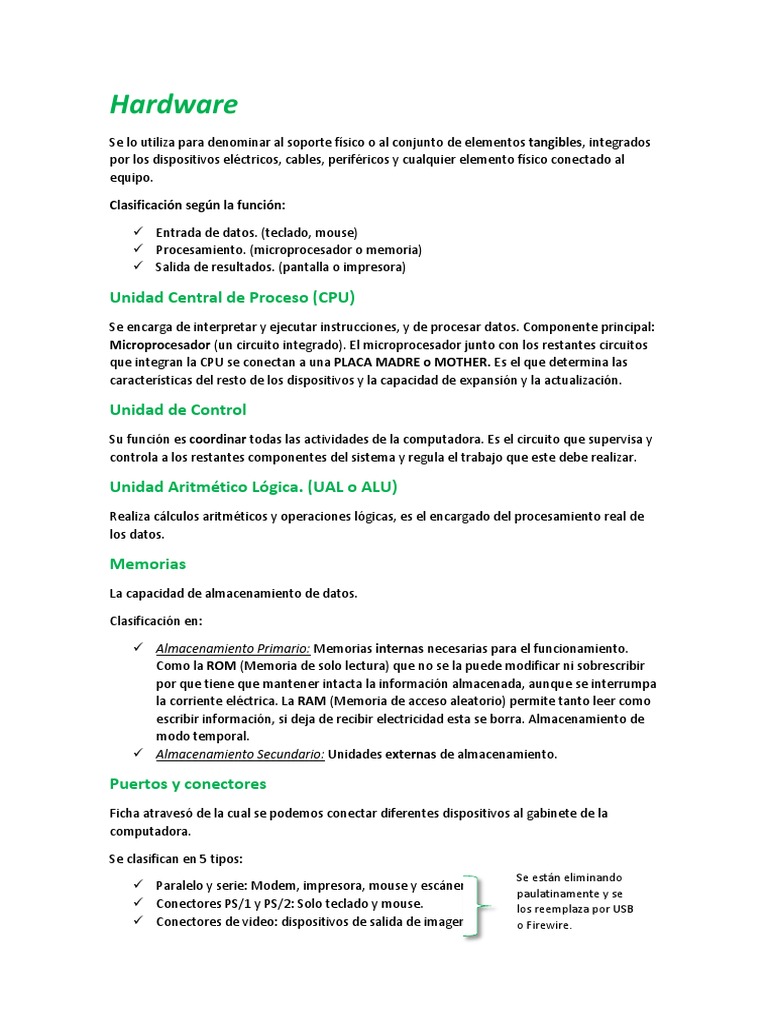 Resumen de Hardware de Recursos Informáticos | PDF | Periférico ...