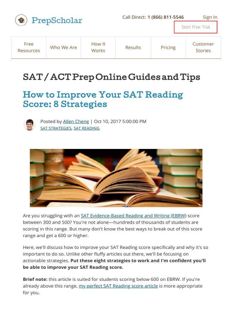 How To Improve Your SAT Reading Score: 8 Strategies PDF | PDF | Sat ...
