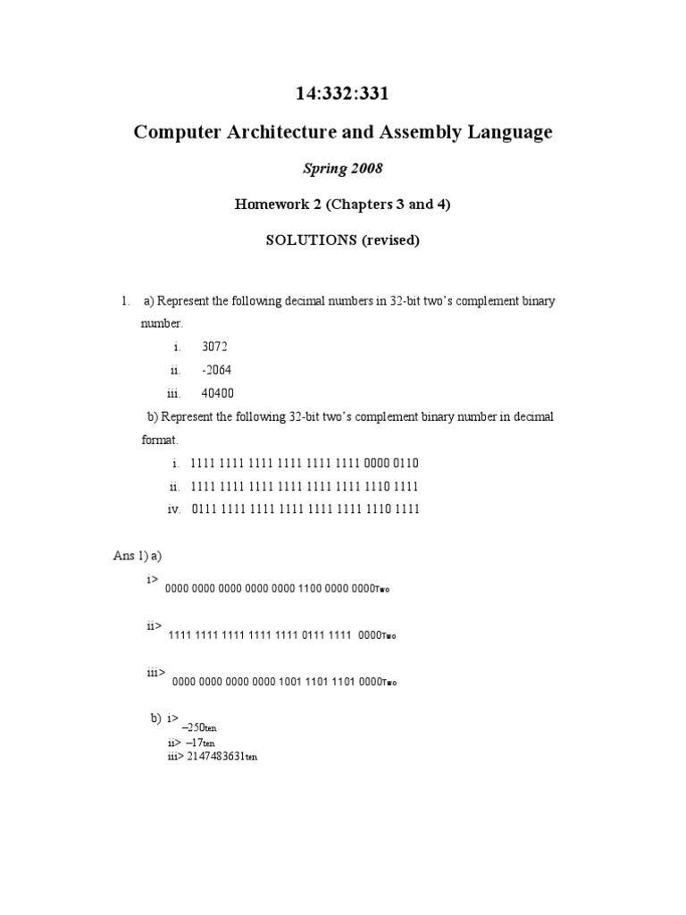 14:332:331 Computer Architecture and Assembly Language: Homework 2 ...