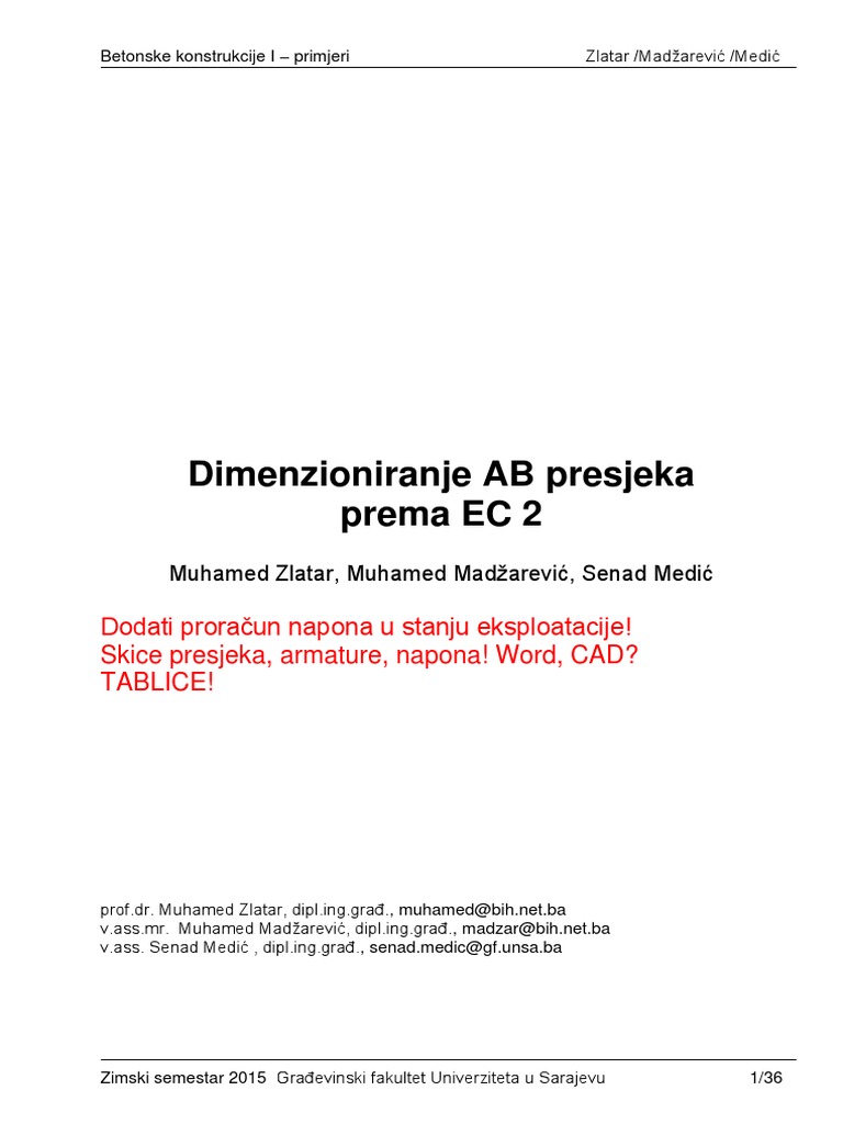 Betonske Konstrukcije 1 - Vježbe | PDF