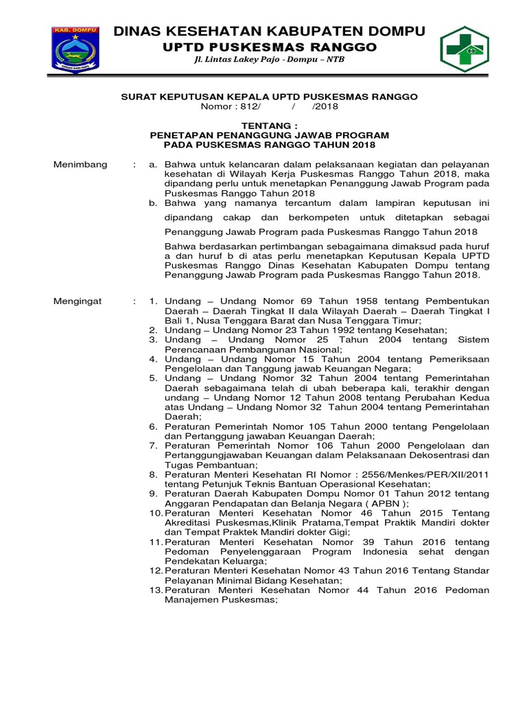 SK Penanggung Jawab Program | PDF