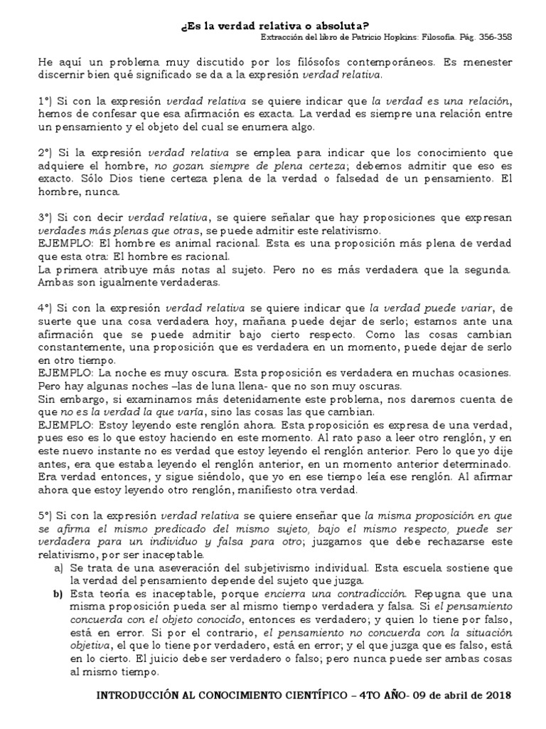 Es La Verdad Relativa o Absoluta | PDF | Proposición | Certeza