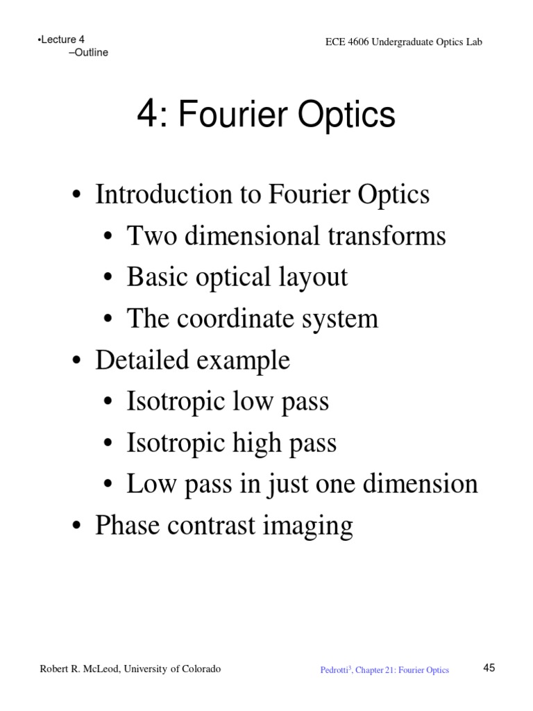 Lecture 4 Fourier Optics | PDF | Low Pass Filter | Optical Filter