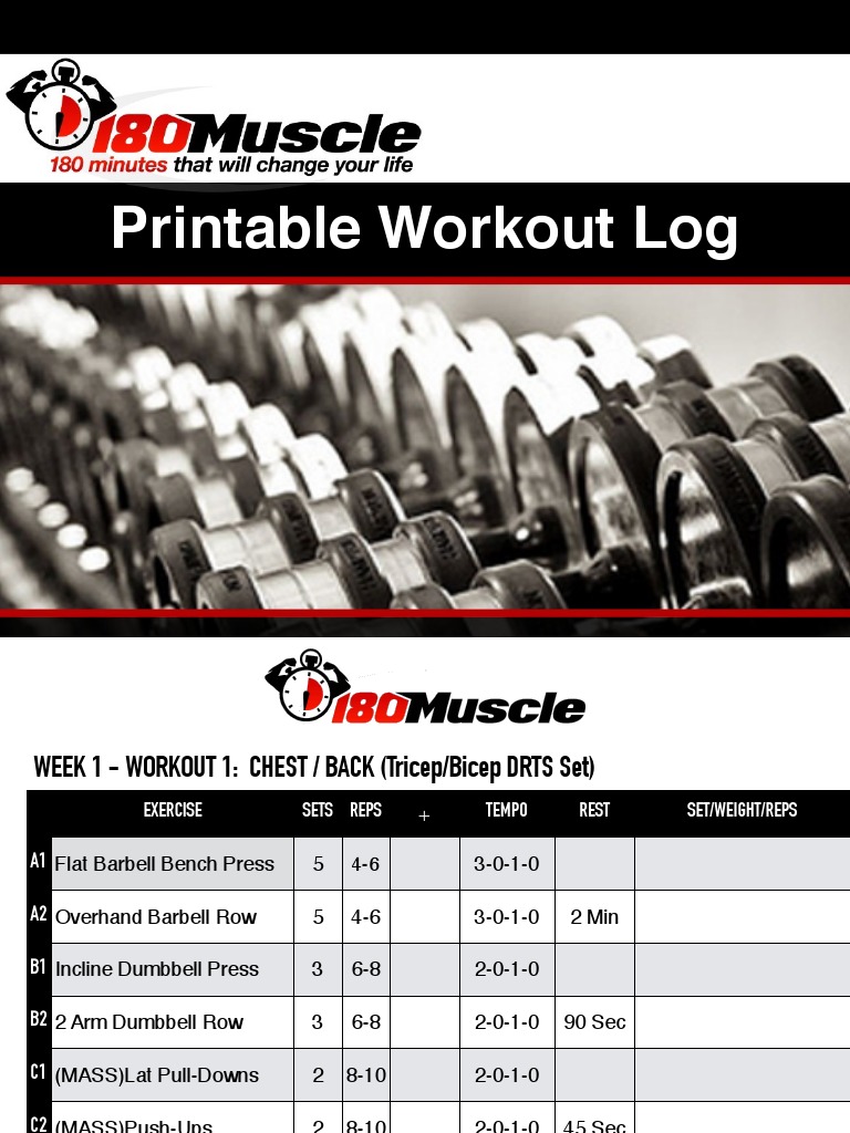 180 Muscle Method DRTS Sets WorksheetsMonth 1 | PDF | Weight Training ...