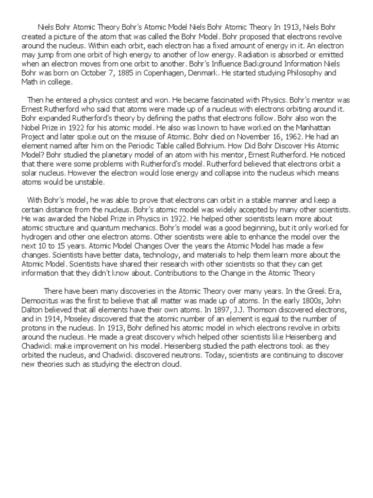 Niels Bohr Atomic Theory Bohr | PDF | Niels Bohr | Atoms