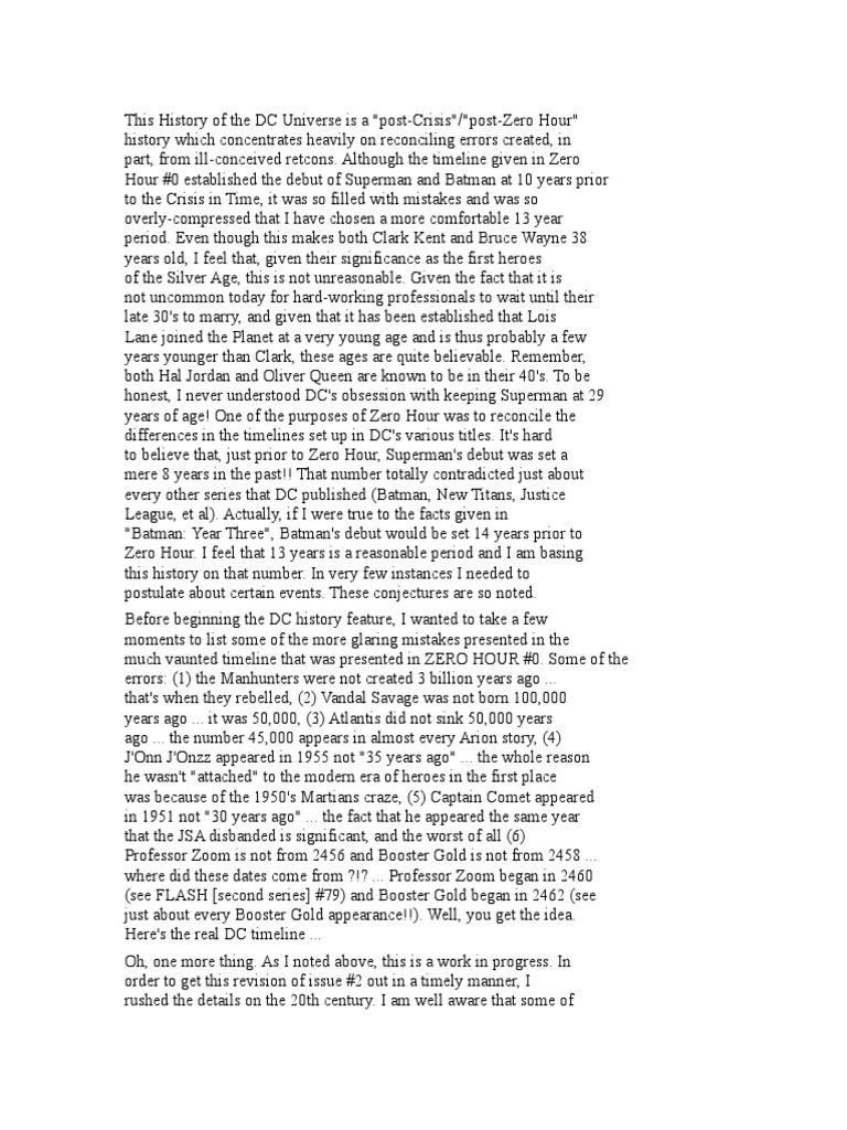 Dc Universe Timeline Pdf Dc Comics Characters Comics Characters