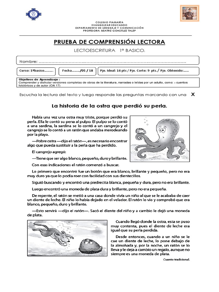 Prueba de Comprensión Lectora 1º 2018 | PDF | Artes del Lenguaje y ...