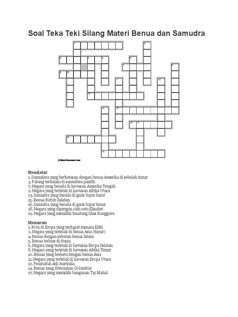 Soal Teka Teki Silang Materi Benua Dan Samudra | PDF