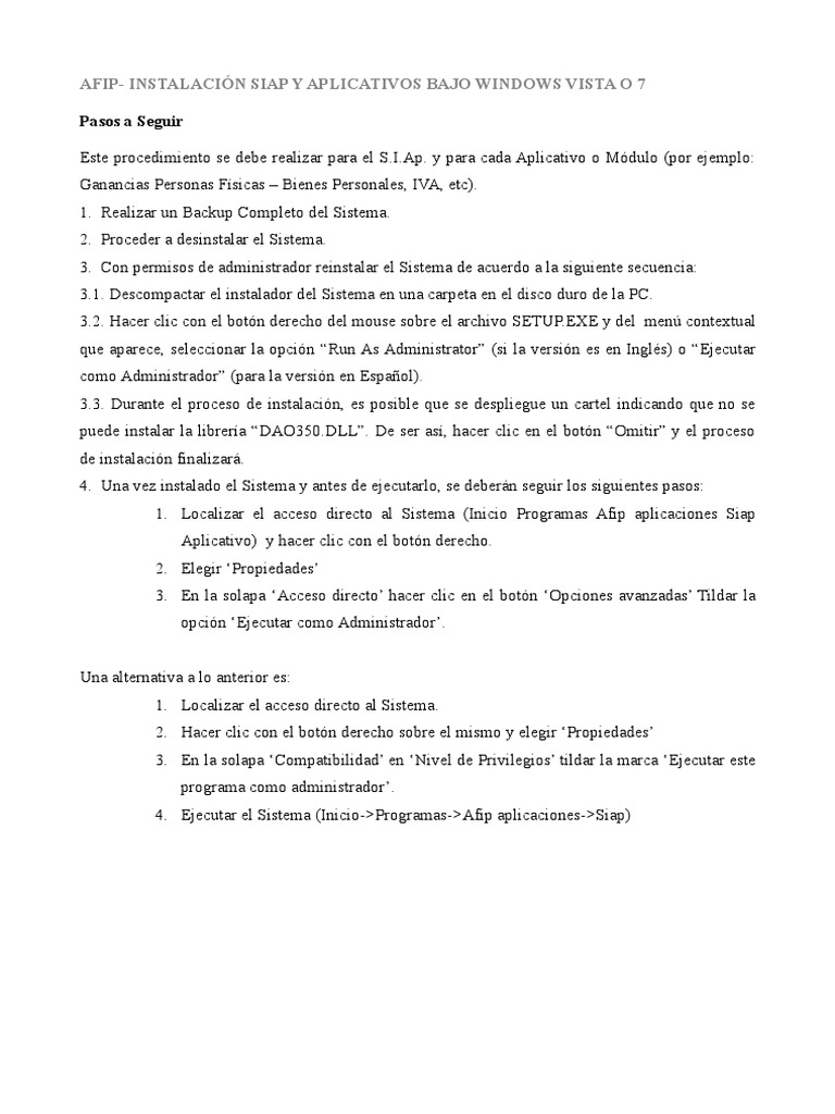 Afip - Instalacion Siap Windows 7 | PDF