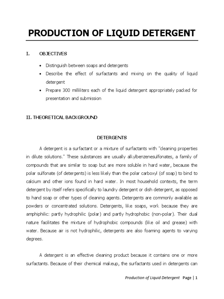 EXPT 4 - Production of Liquid Detergent - Post Lab | PDF | Detergent ...