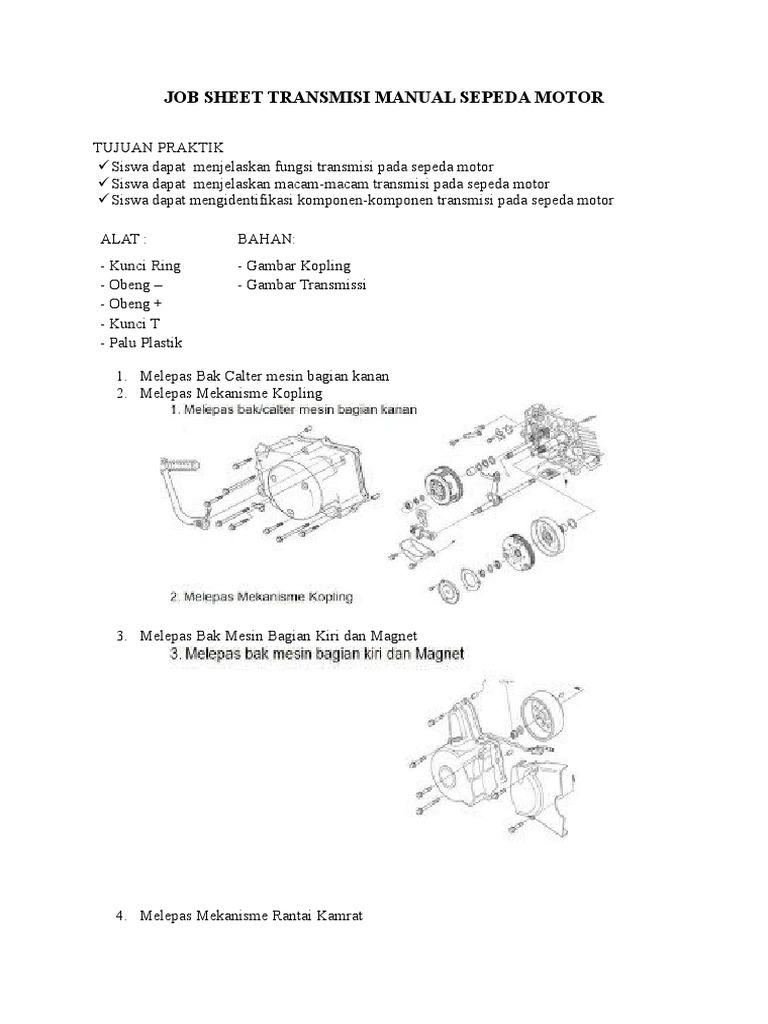 Job Sheet Transmisi Manual Sepeda Motor | PDF