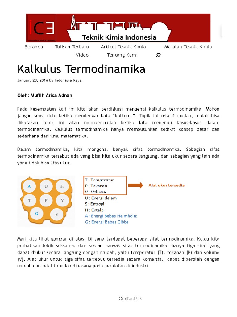 Kalkulus Termodinamika - Teknik Kimia Indonesia | PDF