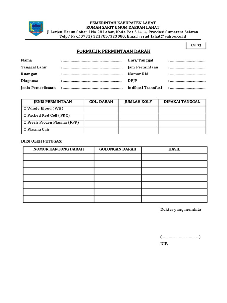 RM. 72 Formulir Permintaan Darah | PDF