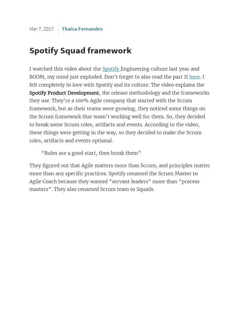 Spotify's Agile Squad Framework | PDF | Scrum (Software Development ...