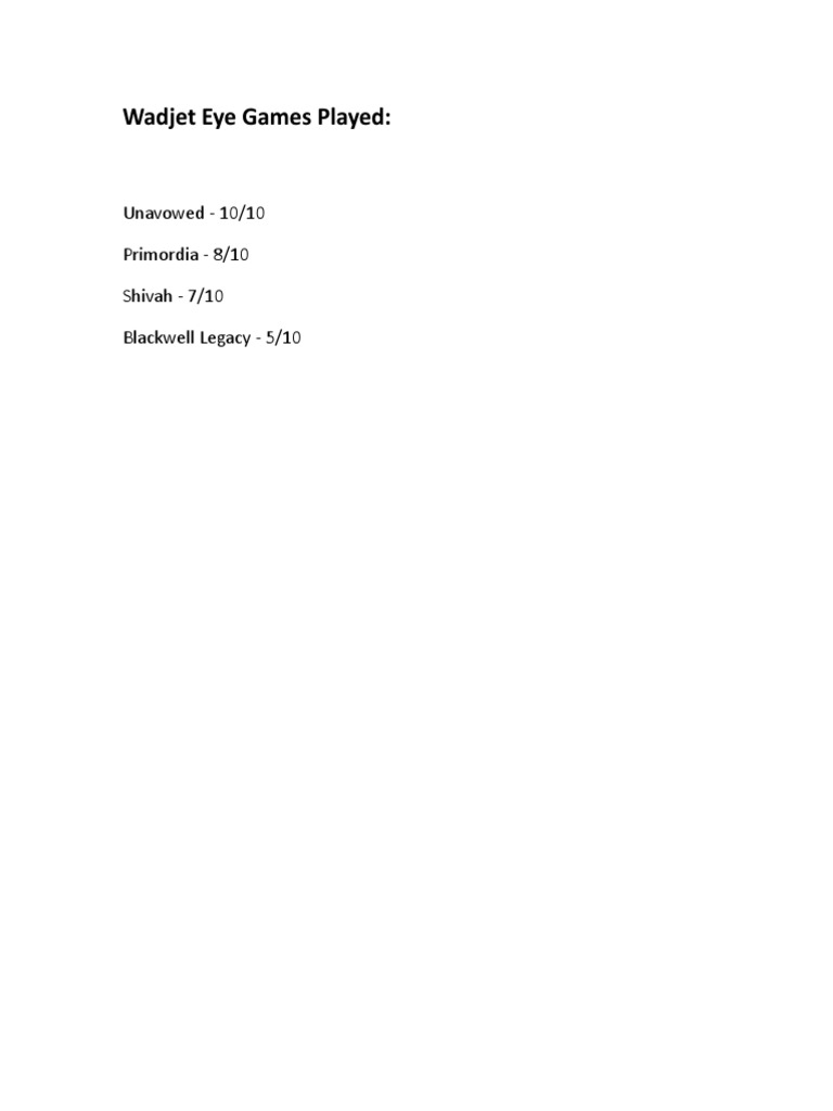 Wadjet Eye Games Played | PDF