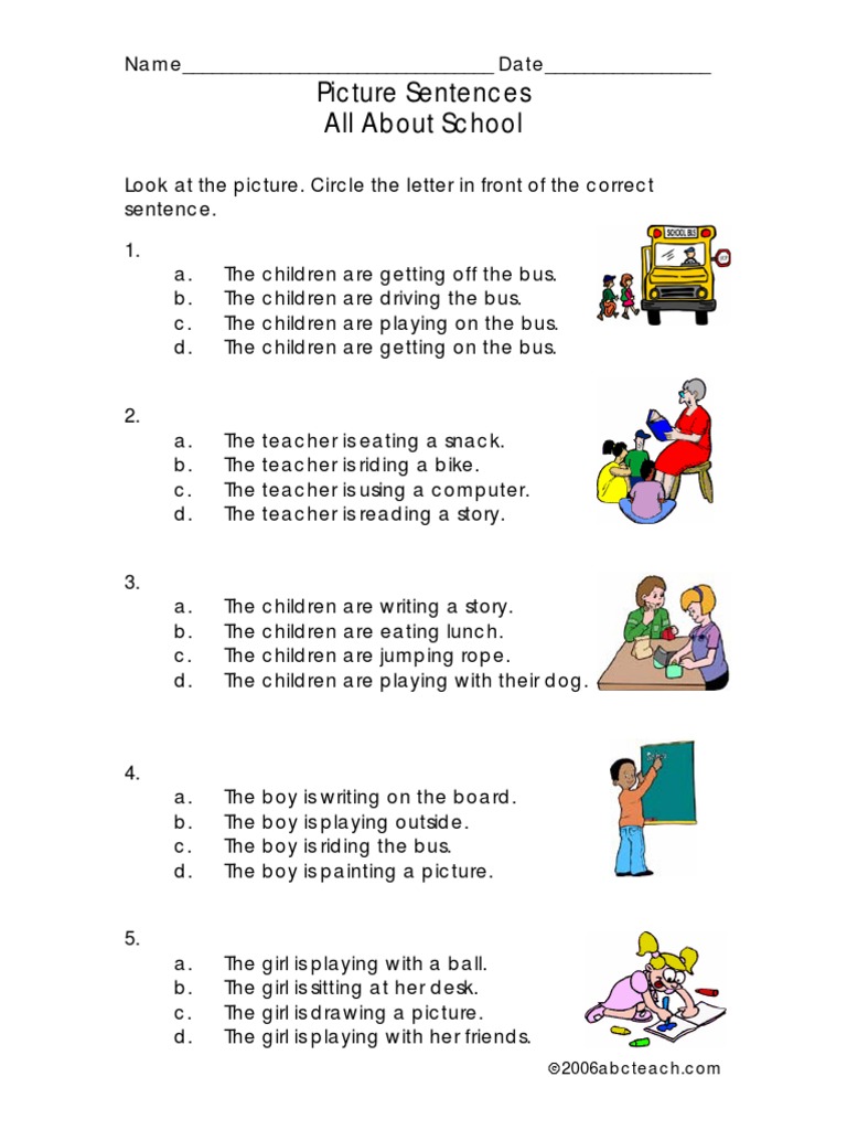 Picturesentences Schooltheme | PDF | Sports & Recreation | Language ...