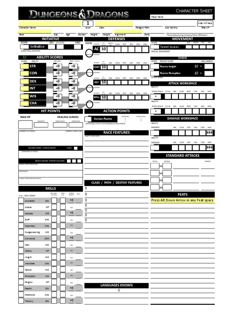 D&D 4E Character Sheet Guide | PDF | Tsr (Company) Games | Wizards Of ...