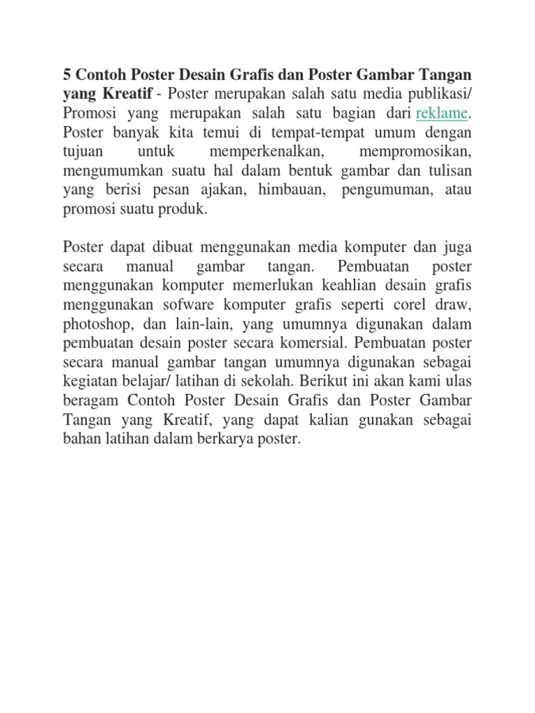 5 Contoh Poster Desain Grafis Dan Poster Gambar Tangan Yang Kreatif | PDF