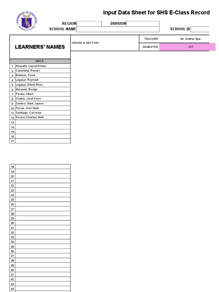 SHS E-Class Record TVL | PDF | Behavior Modification | Learning