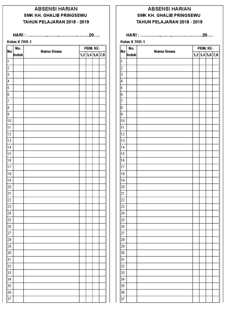 Daftar Absensi SMK 2018-2019 | PDF