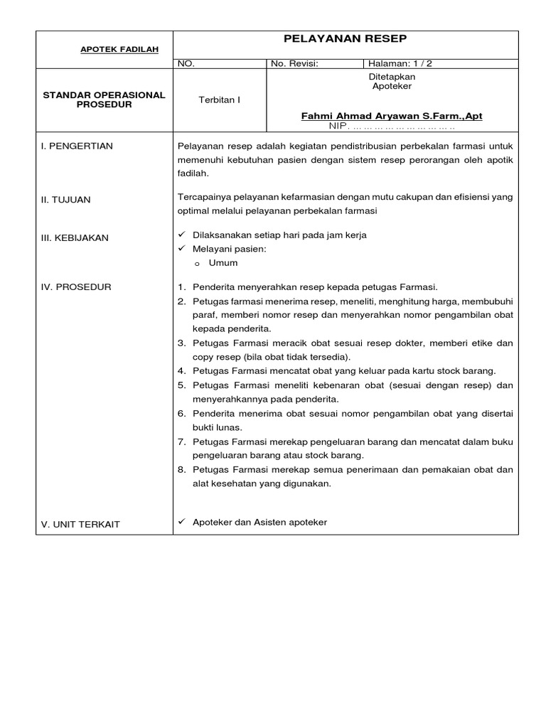 Sop Apotek | PDF