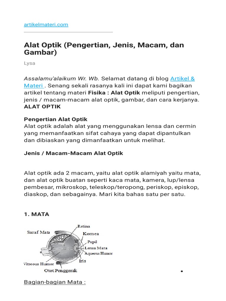 Alat Optik (Pengertian - Jenis - Macam - Dan Gambar) PDF | PDF