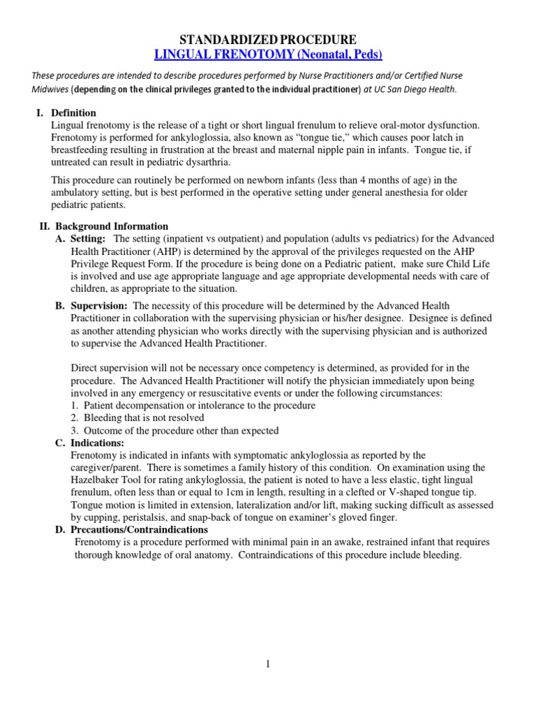 Lingual Frenotomy Procedure Guide | PDF | Physician | Infants