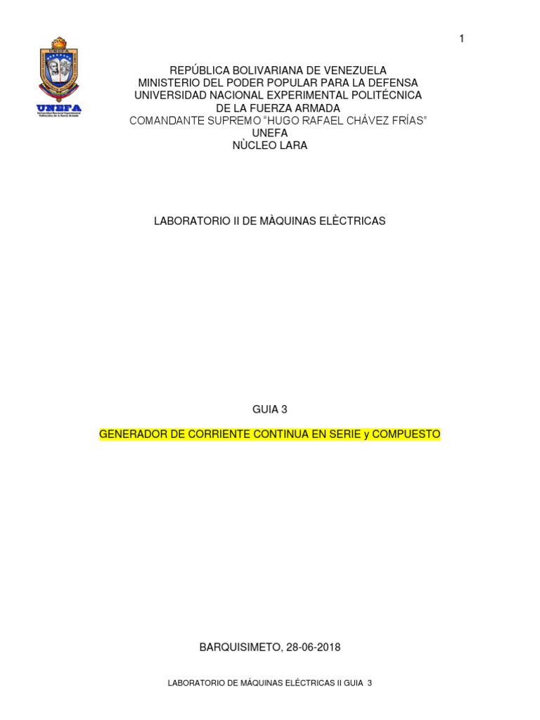 Guia 3 Lab. 2 Máquinas Eléctricas | PDF | Generador eléctrico | Corriente eléctrica