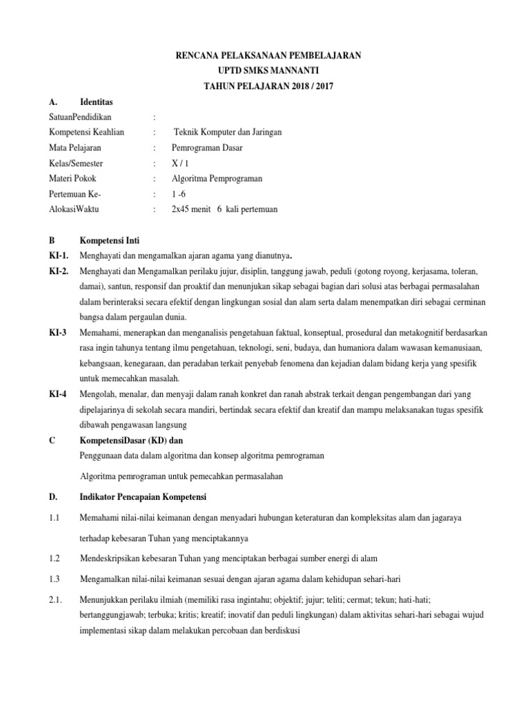 RPP Pemrograman Dasar Kelas X | PDF