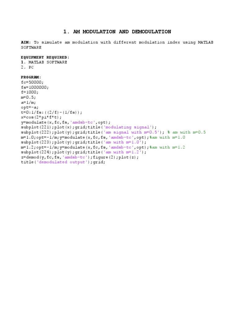 All Modulation Matlab Code | PDF | Frequency Modulation | Modulation