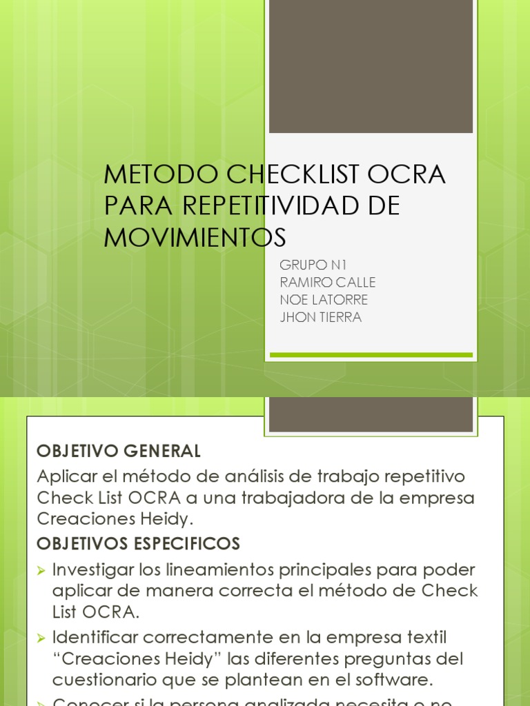 Metodo Checklist Ocra para Repetitividad de Movimientos | Software