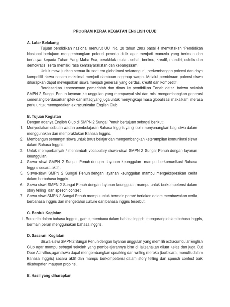 Contoh Proker English Ekskul | PDF | Bahasa Kedua | Perhatian