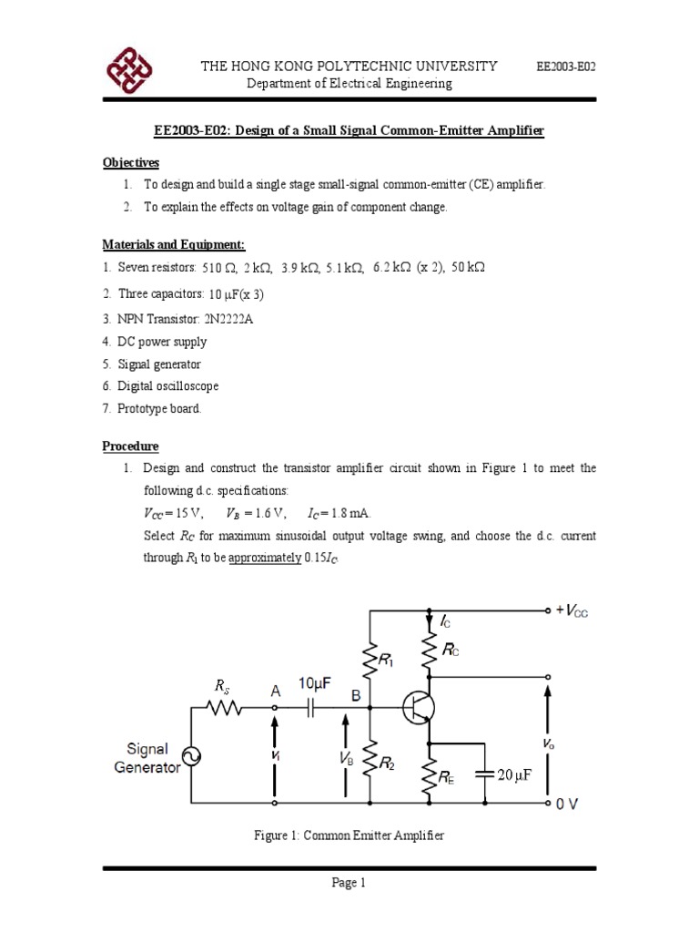 EE2003-E02 Design of A Small-Signal Common-Emitter Amplifier | PDF ...