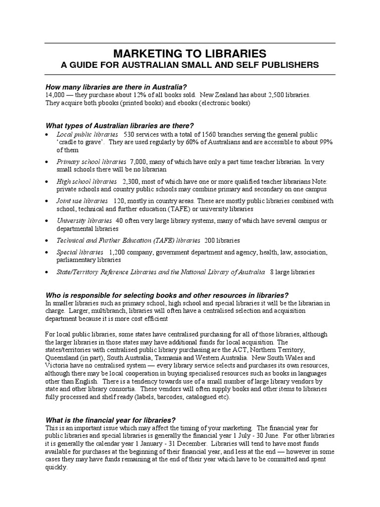 Marketing To Libraries: A Guide For Australian Small and Self ...