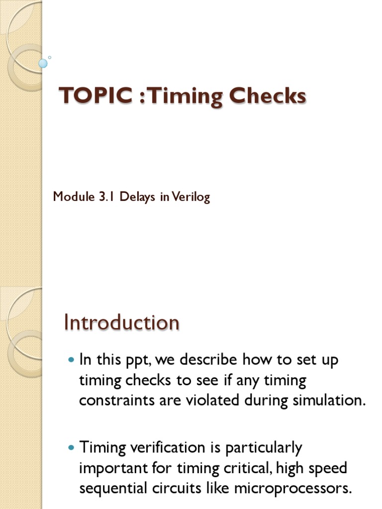 TOPIC: Timing Checks: Module 3.1 Delays in Verilog | Download Free PDF | Telecommunications ...