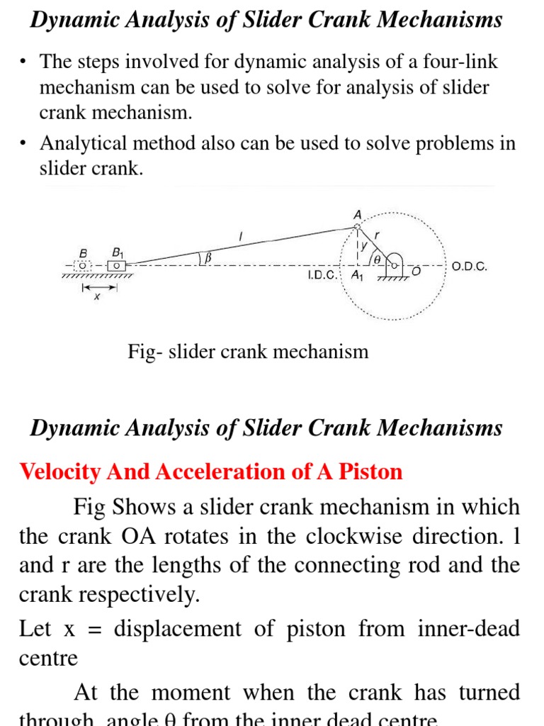 Dynamic Analysis Of Slider Crank Mechanisms Pdf Piston Force