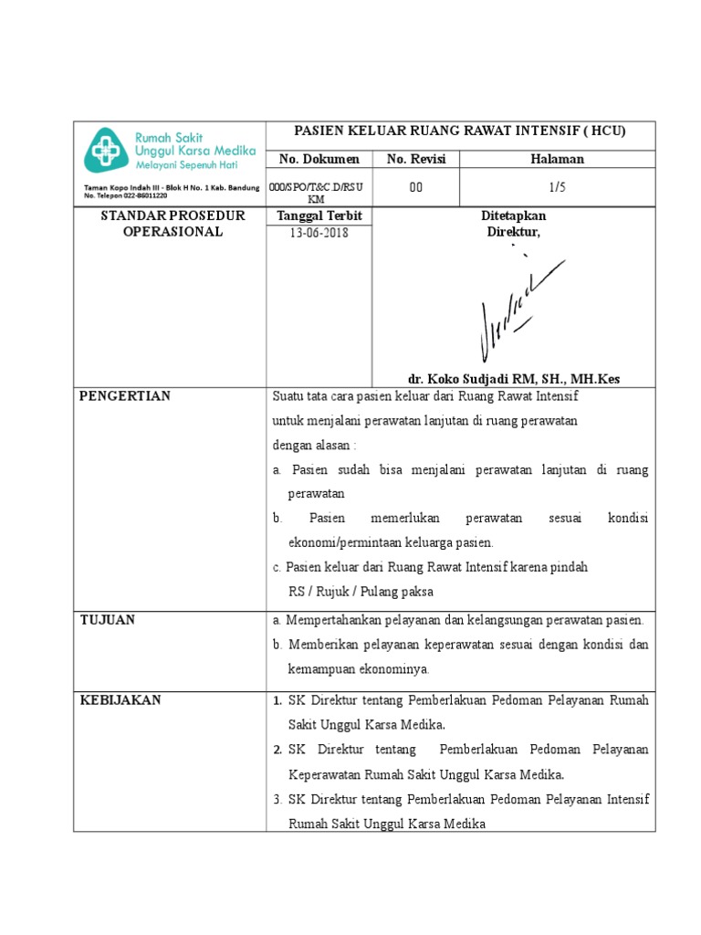 SOP Pasien Keluar HCU | PDF