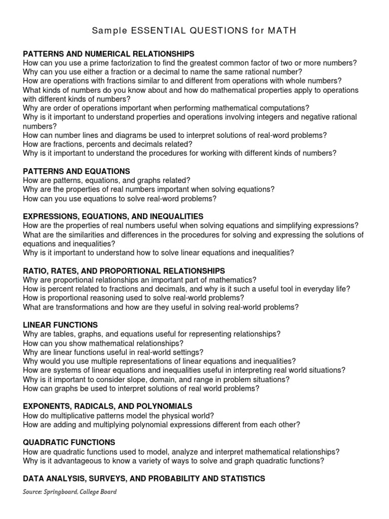 Math Essential Questions | PDF | Geometry | Quadratic Equation