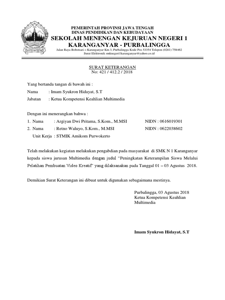 Surat Keterangan Telah Melaksanakan Pengabdian Masyarakat | PDF