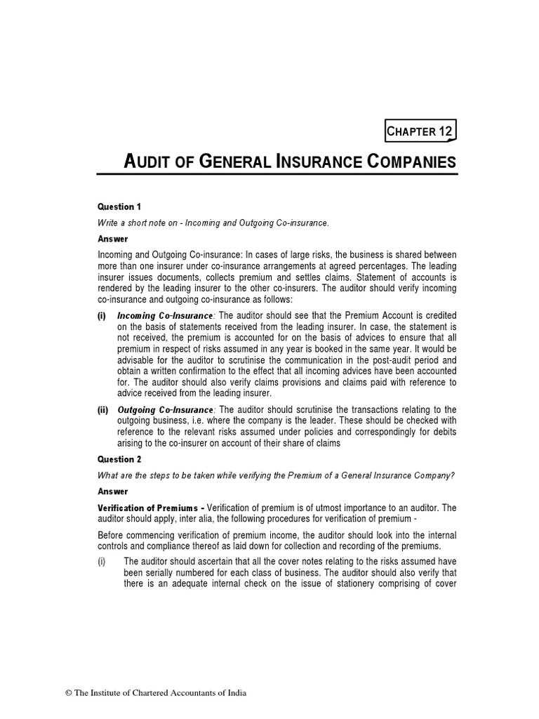 Audit General Insurance Premium Verification | PDF | Reinsurance ...
