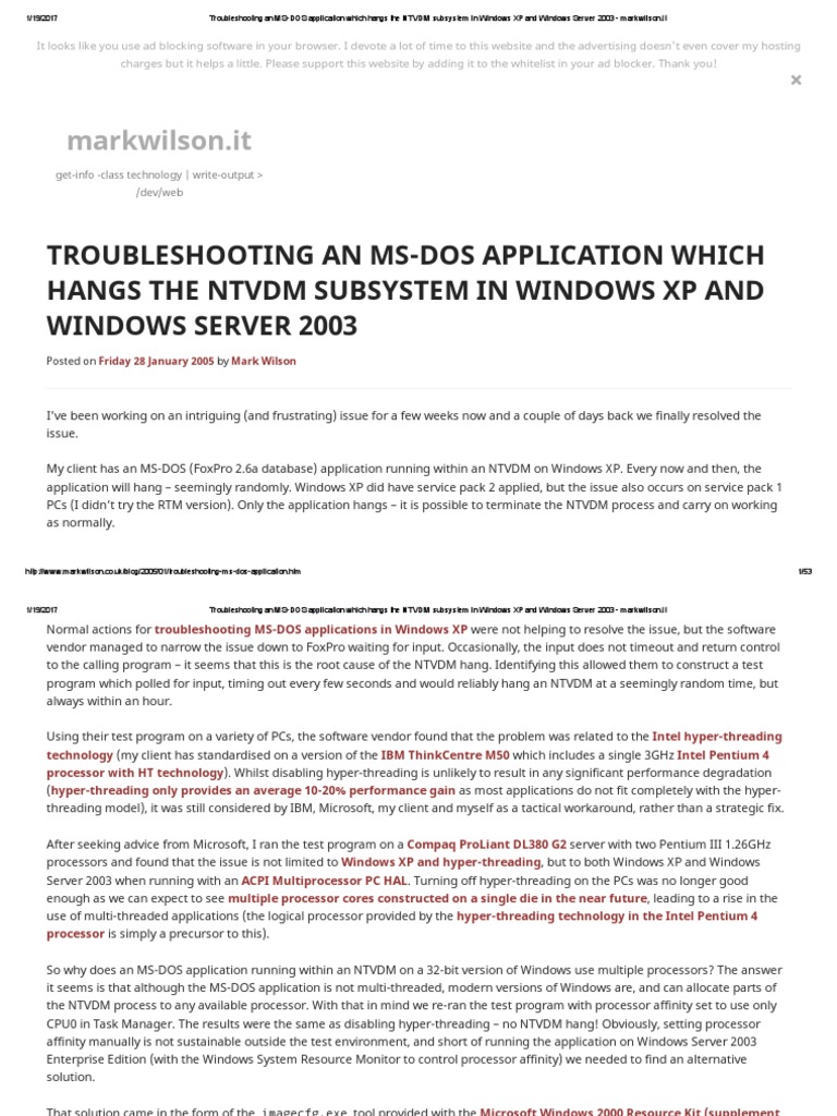 Troubleshooting An MS-DOS Application Which Hangs The NTVDM Subsystem ...