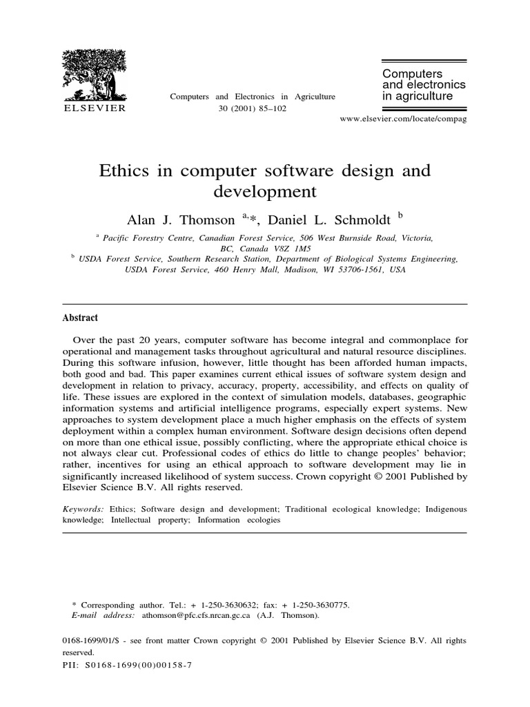 Ethics in Computer Software Design and Development: Alan J. Thomson ...