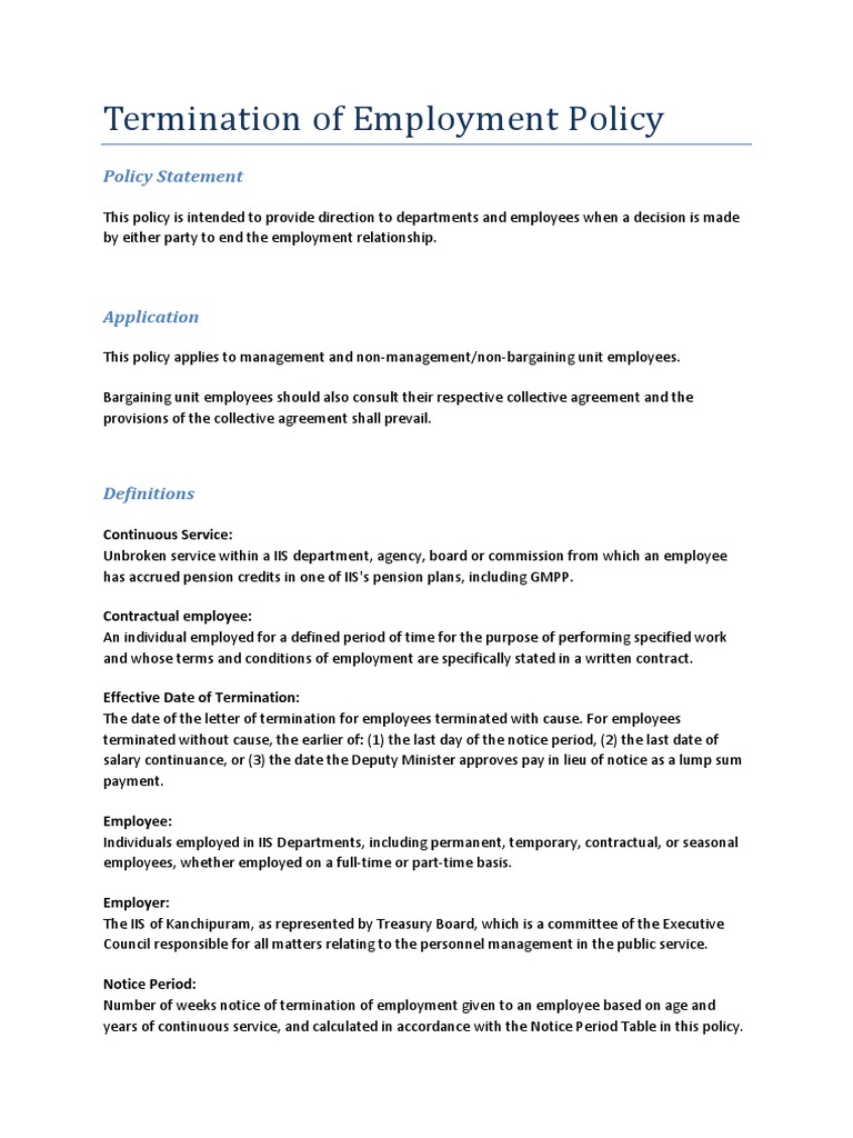 Termination of Employment Policy | PDF | Pension | Employment