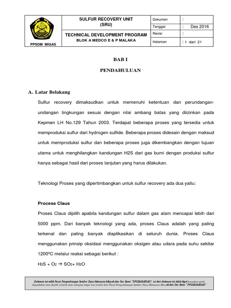 Sulfur Recovery Unit (SRU) | PDF