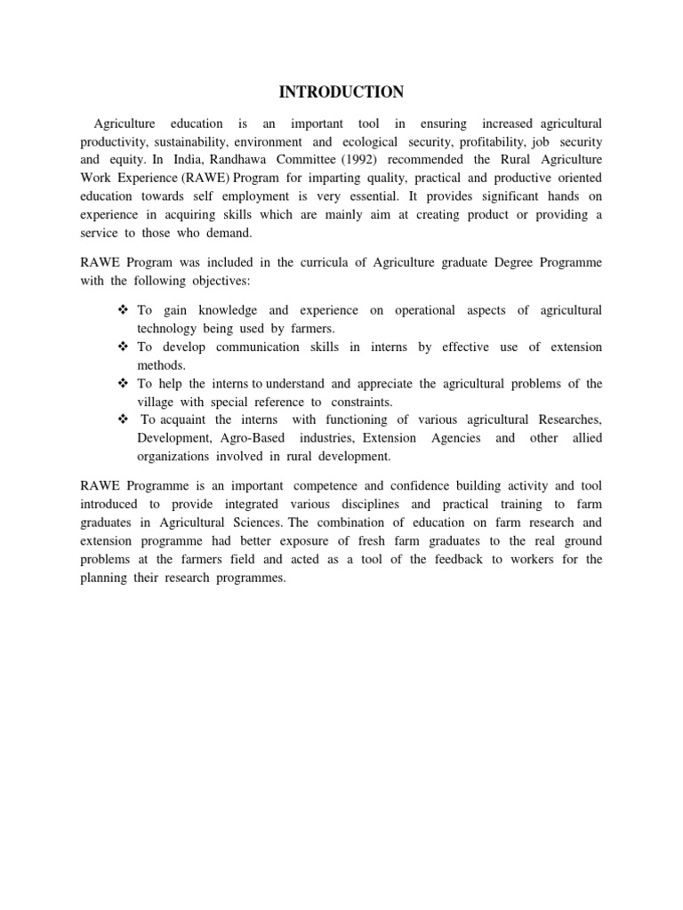 Importance of RAWE Program for Agricultural Education | PDF
