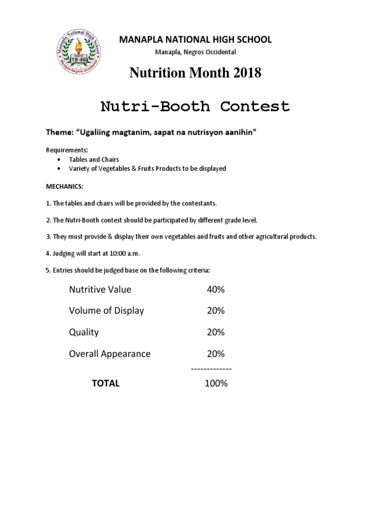 Nutri-Booth Contest Mechanics | PDF | Food And Drink | Agriculture