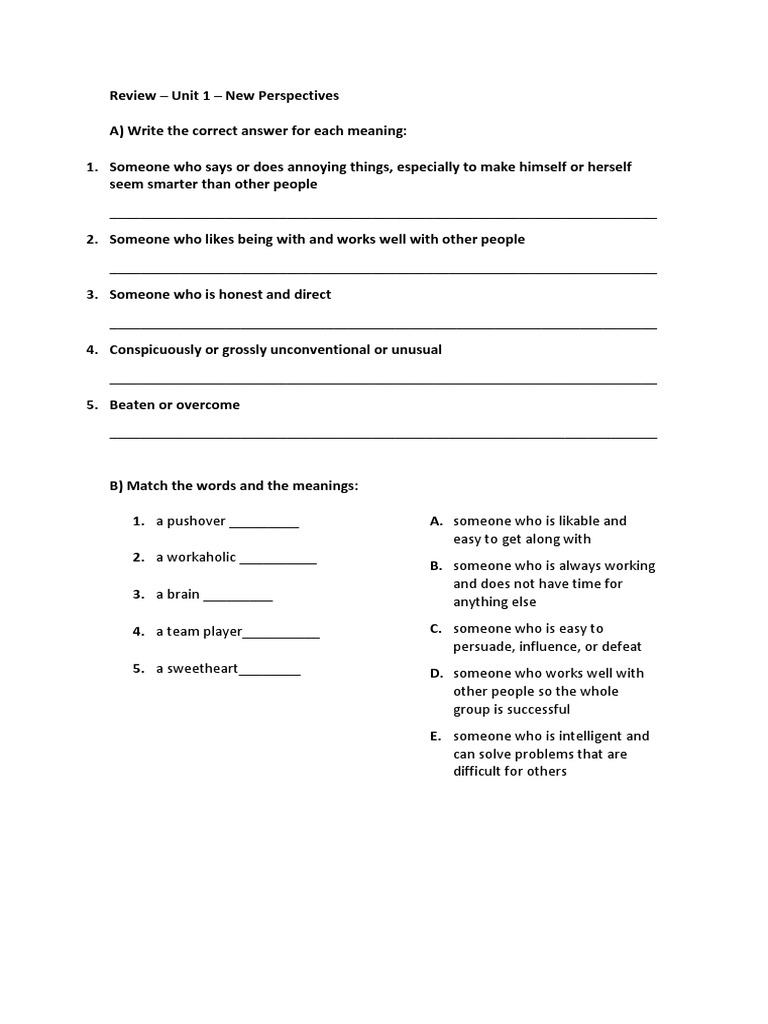 Summit 1 - Unit 1 - New Perspectives - Review | PDF