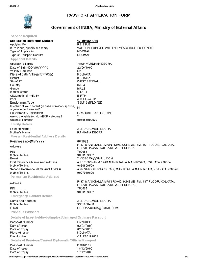 Indian Passport Application Form | PDF | Passport | Government And ...