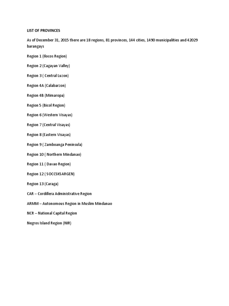 List of Provinces | PDF